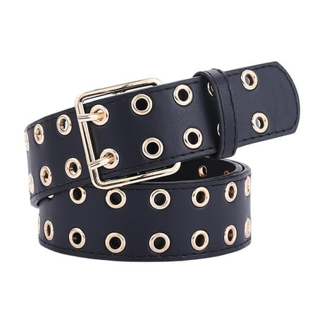 Punk Belt Double Row Grommet Leather Gothic Waist Belts Black without ...