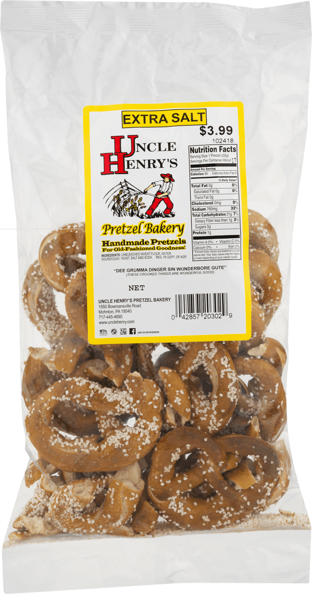 Uncle Henry's Pretzel Bakery Handmade Extra Salt Pretzels, 3-Pack 8 oz ...