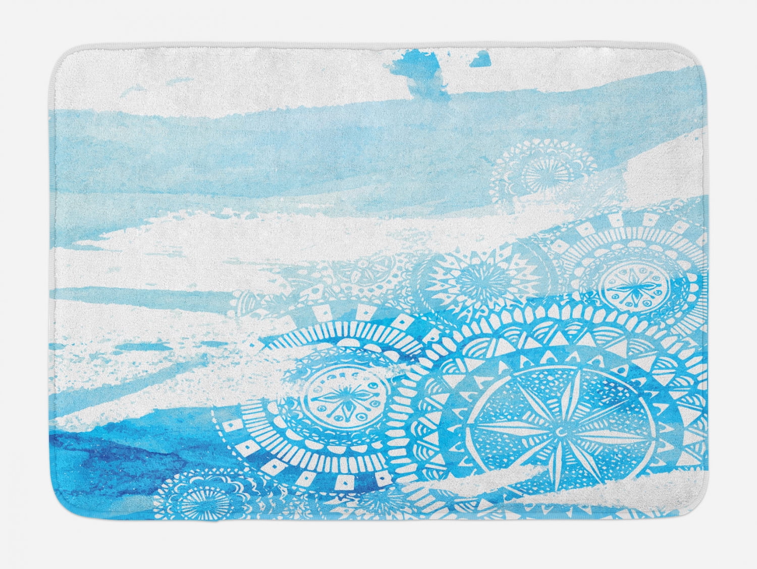 Vintage Blue Bath Mat, Lace Inspired Oriental Design with Watercolor ...