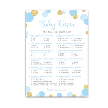 GENDER REVEAL Party Game — BABY TRIVIA Game — Pack of 25 — Elephant Pink or Blue Fun Baby Facts ...