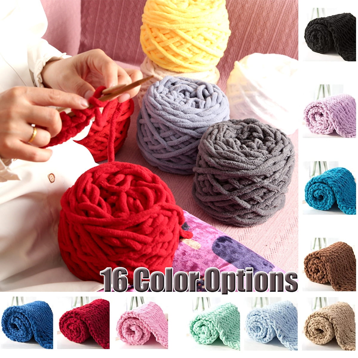 Chunky Knit Chenille Yarn Soft Velvet Yarn Crochet Knitting Blanket ...