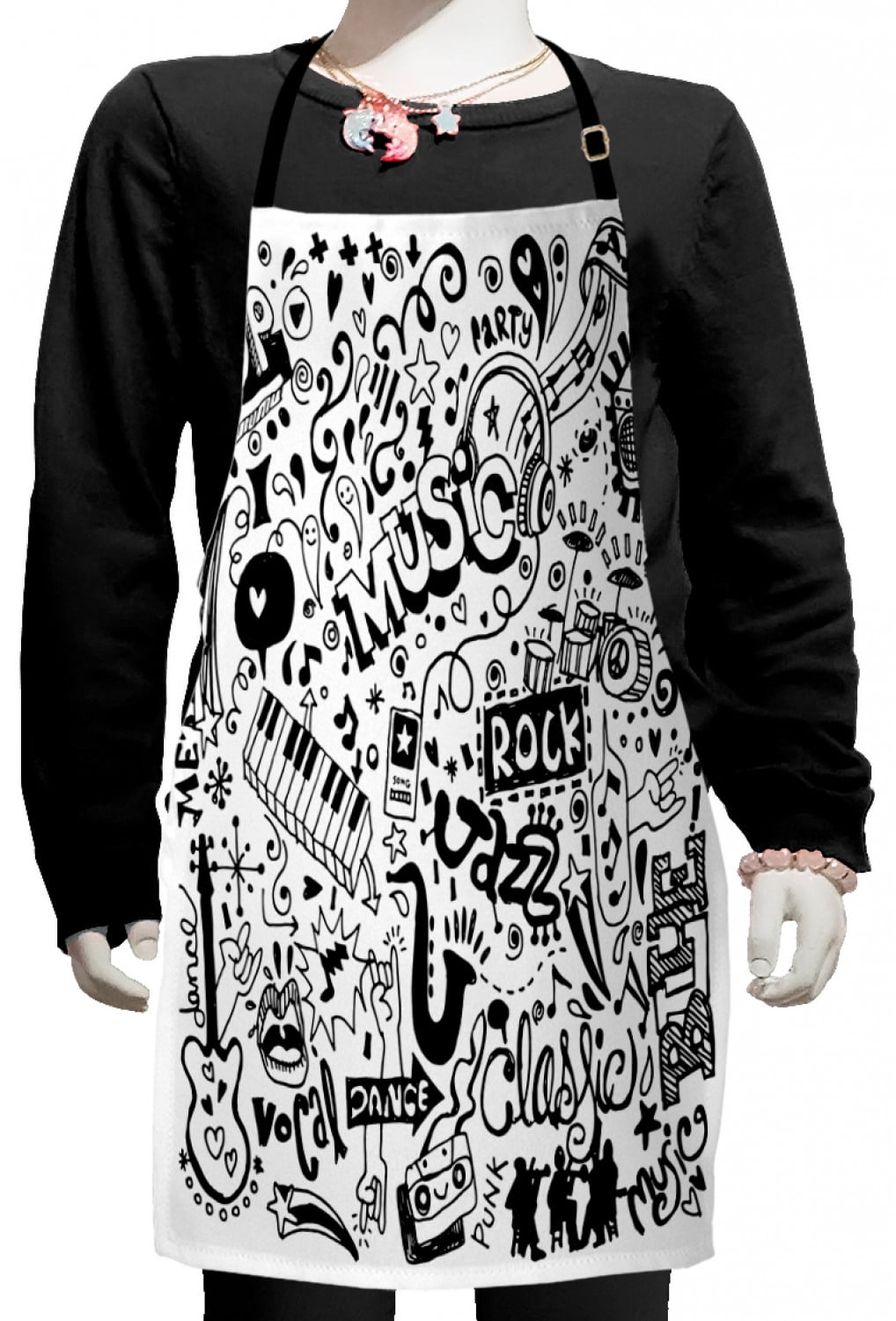 Doodle Kids Apron, Music Themed Motif with an Abstract Drawing Rock ...