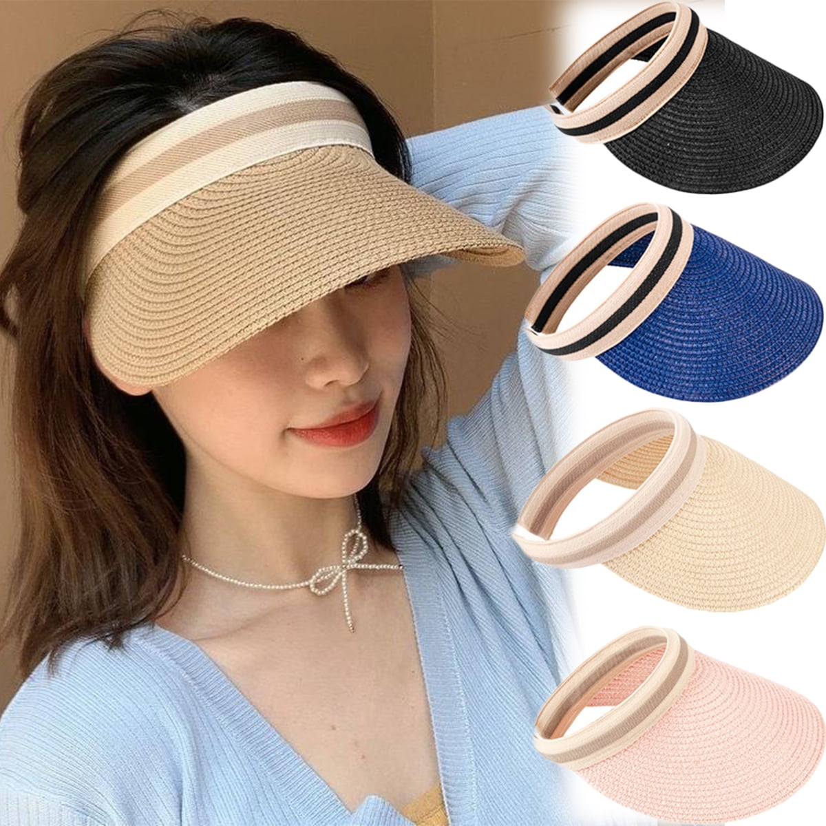Womens Sun Visor Hat Straw Sun Visors for Women Summer Packable ...
