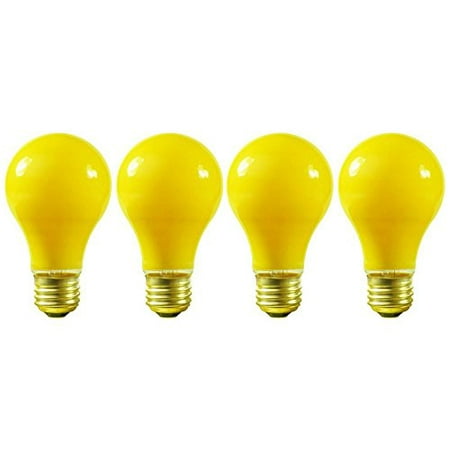 (4 Pack) 100 Watt A19 Yellow Bug Light 130V E26 Base- 100A/YB - 100A19 ...