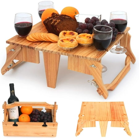 Wooden Folding Picnic Table, 2-in-1 Picnic Table Convertible Storage ...
