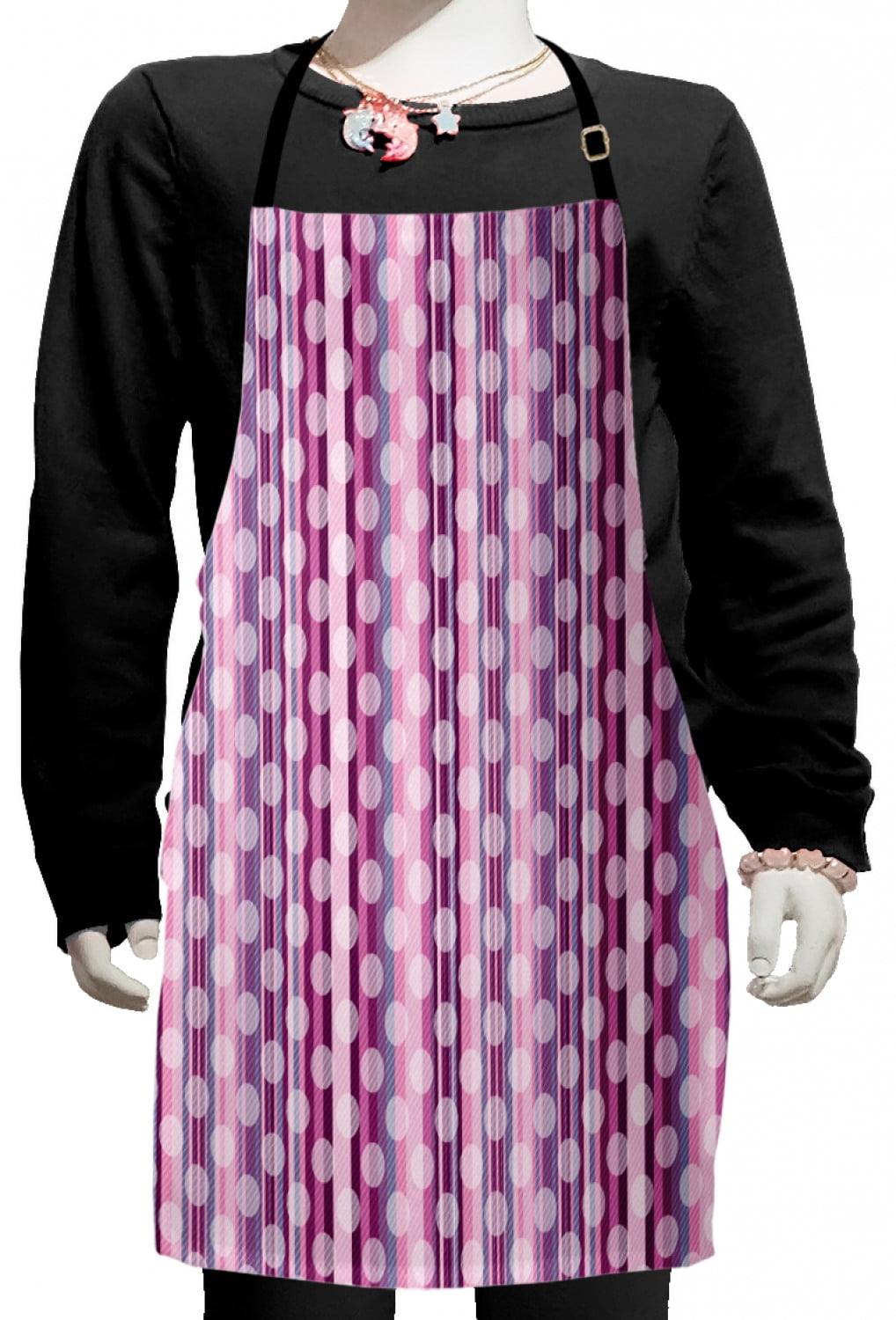 Pink Kids Apron, Stripes Lines with Abstract Round Circles Art Print ...