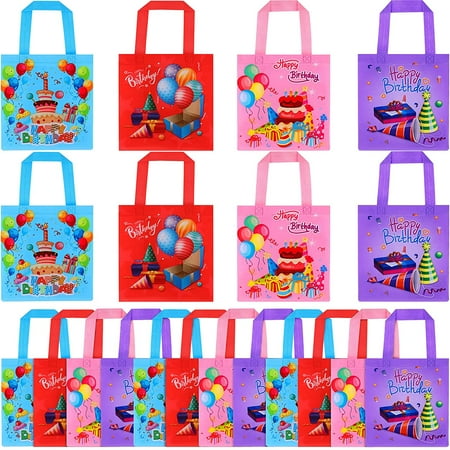 12 Pieces Happy Birthday Bags with Handles Party Non-Woven Bags Tote ...