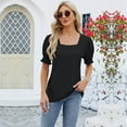 Angala Ladies Tees Square Neck Short Sleeve Solid Color Blouse Summer ...
