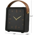 DecMode 9" Black Metal Small Clock with Leather Handle and Hour Markers ...