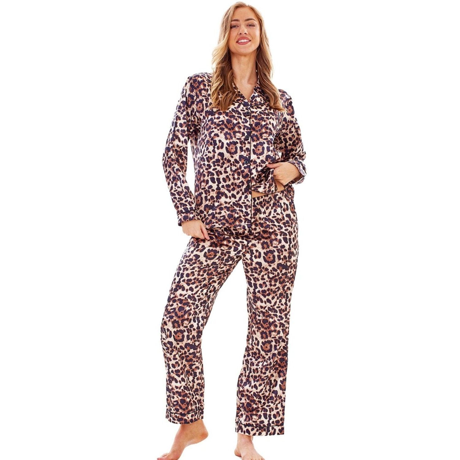 Click here for Keanu Womens Leopard Print Satin Long Pyjama Set 1... prices
