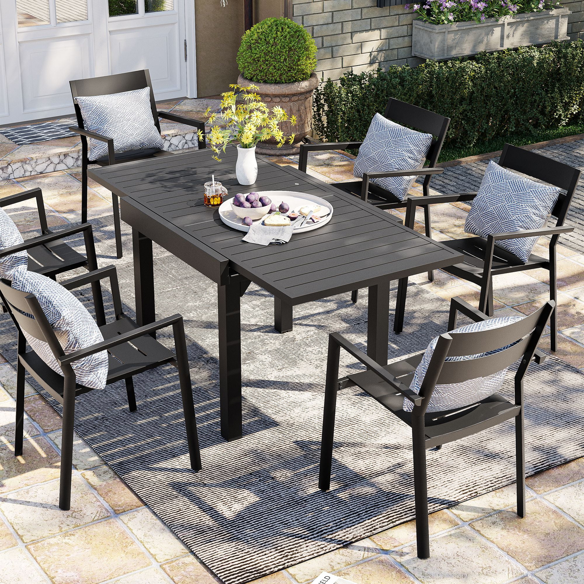 Pellebant 7 Pcs Patio Dining Set Aluminum Expandable Table and Chairs ...