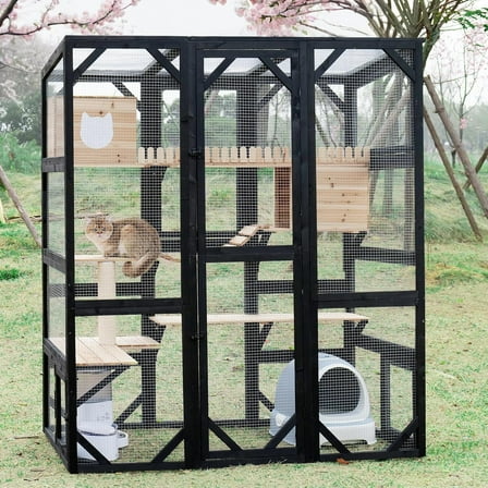 Omitree New Large Outdoor Weatherproof Multi Platforms Wooden Cat House ...