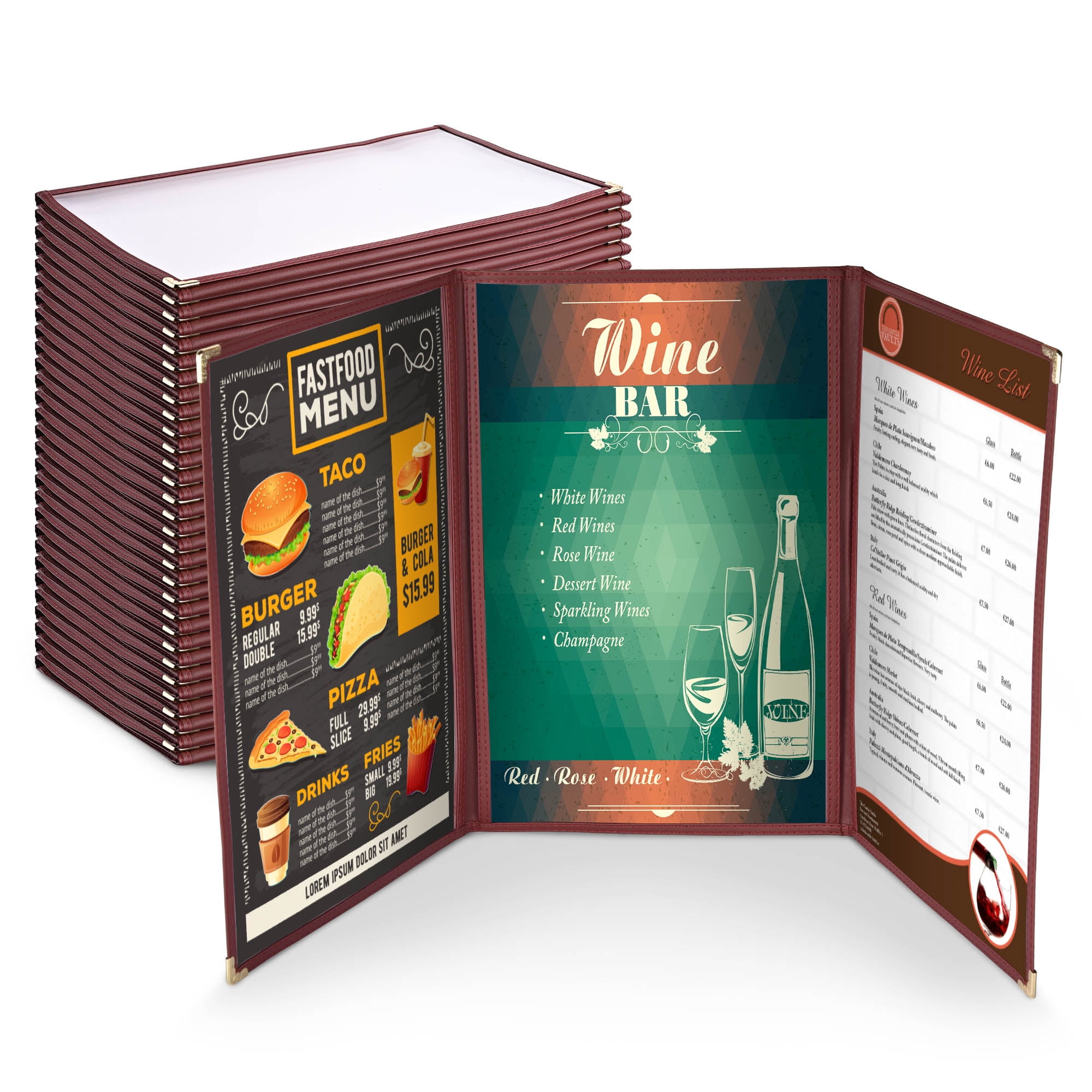 Wechef 30 Pack Menu Covers 8.5x14inches Triple Fold 6 view double ...