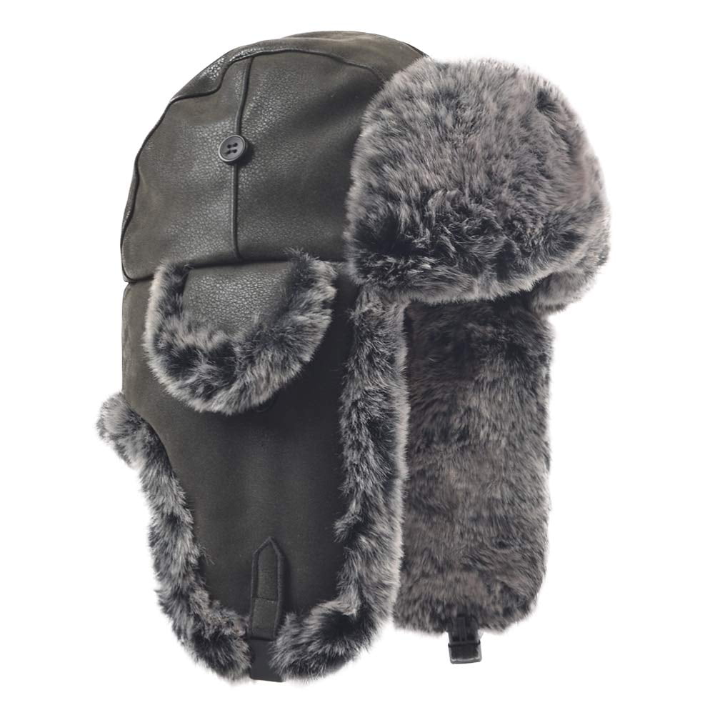 Janey Rubbins Russian Hat Fur Soviet Ushanka Cossack Winter Cap Earflap Snow Ski Headwear M Black Leather Walmart