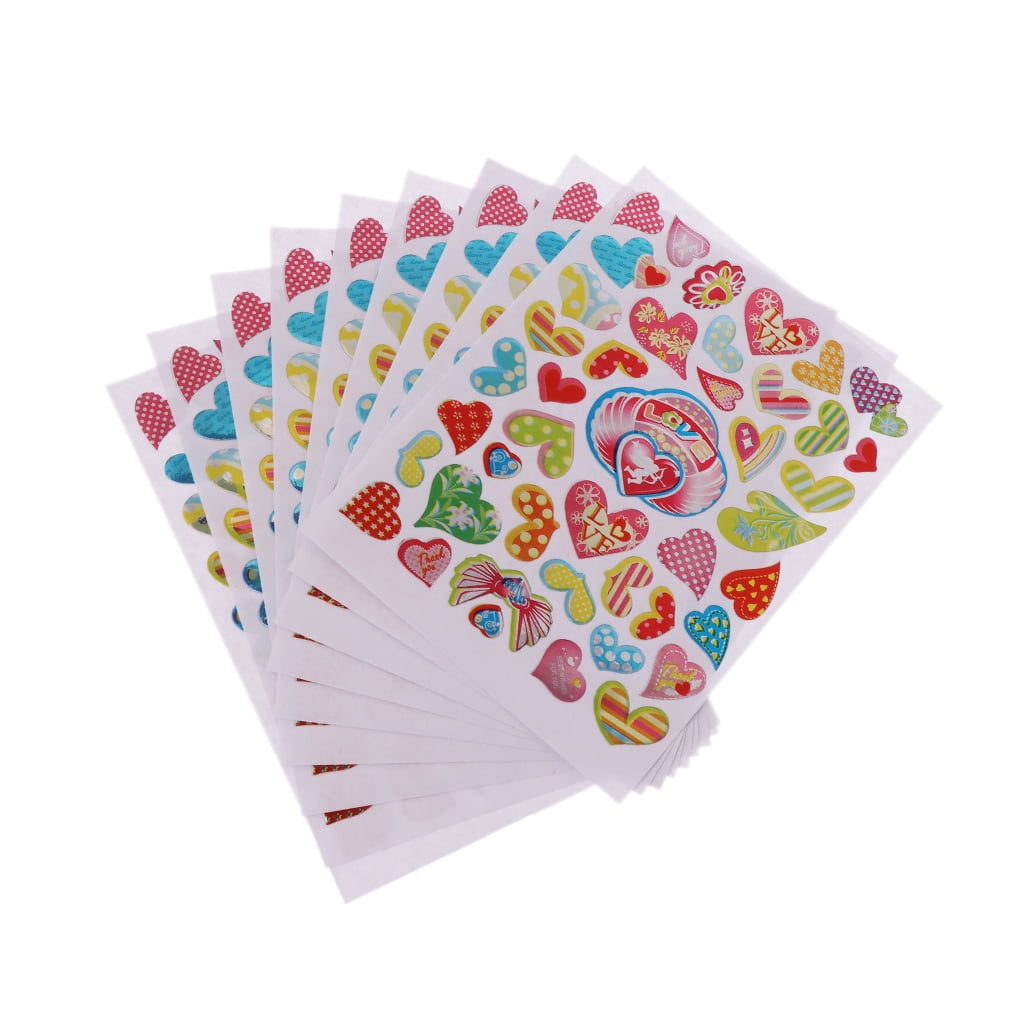 Sorrowso 10 Sheets Heart Stickers Love Decorative Sticker Kids ...