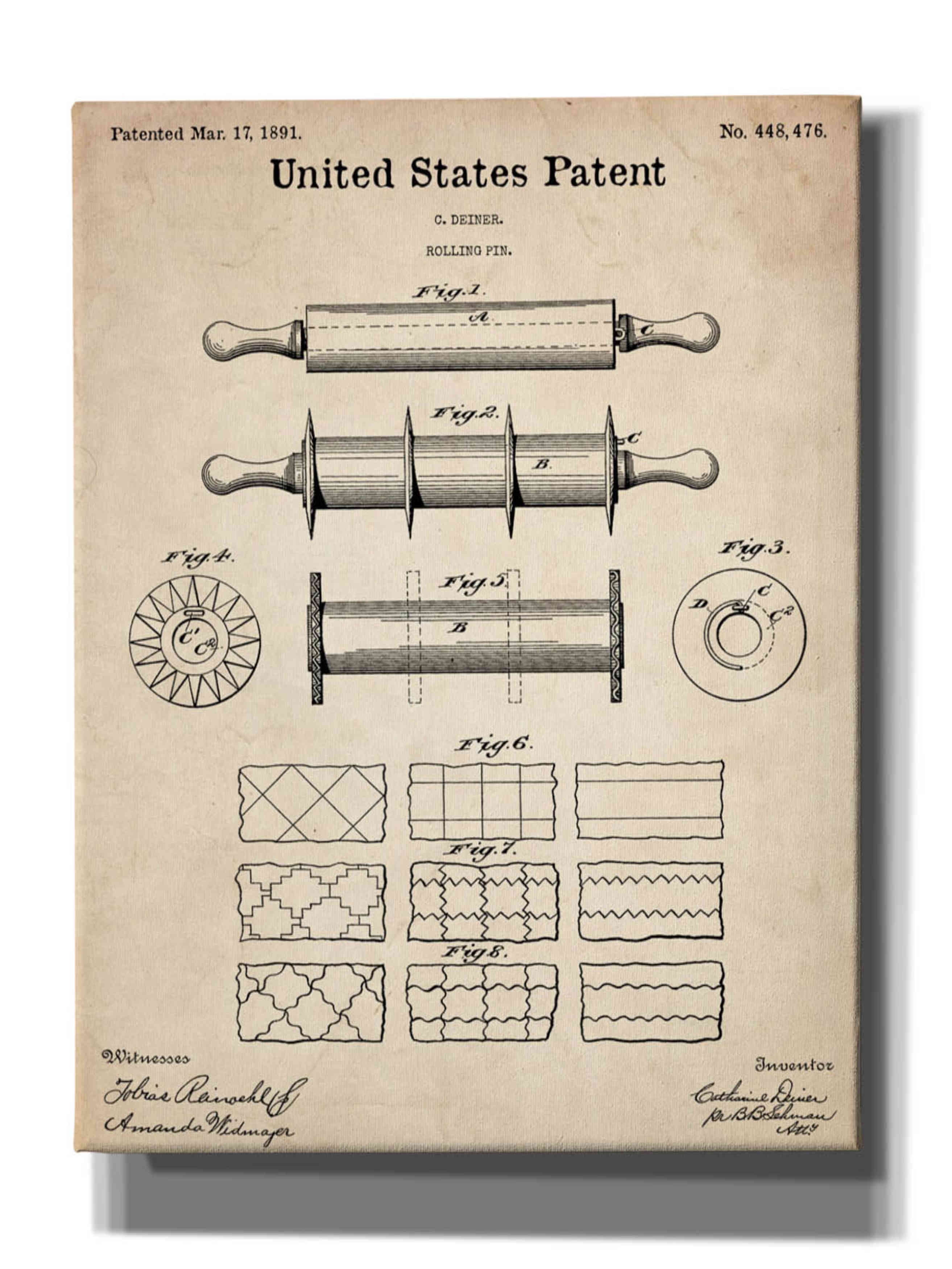 Epic Graffiti 'Rolling Pin Blueprint Patent Parchment,' Canvas Wall Art ...