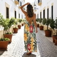 All-Over Print Backless Cross Strap Slip Dress, Loose A-Line Slim Fit ...