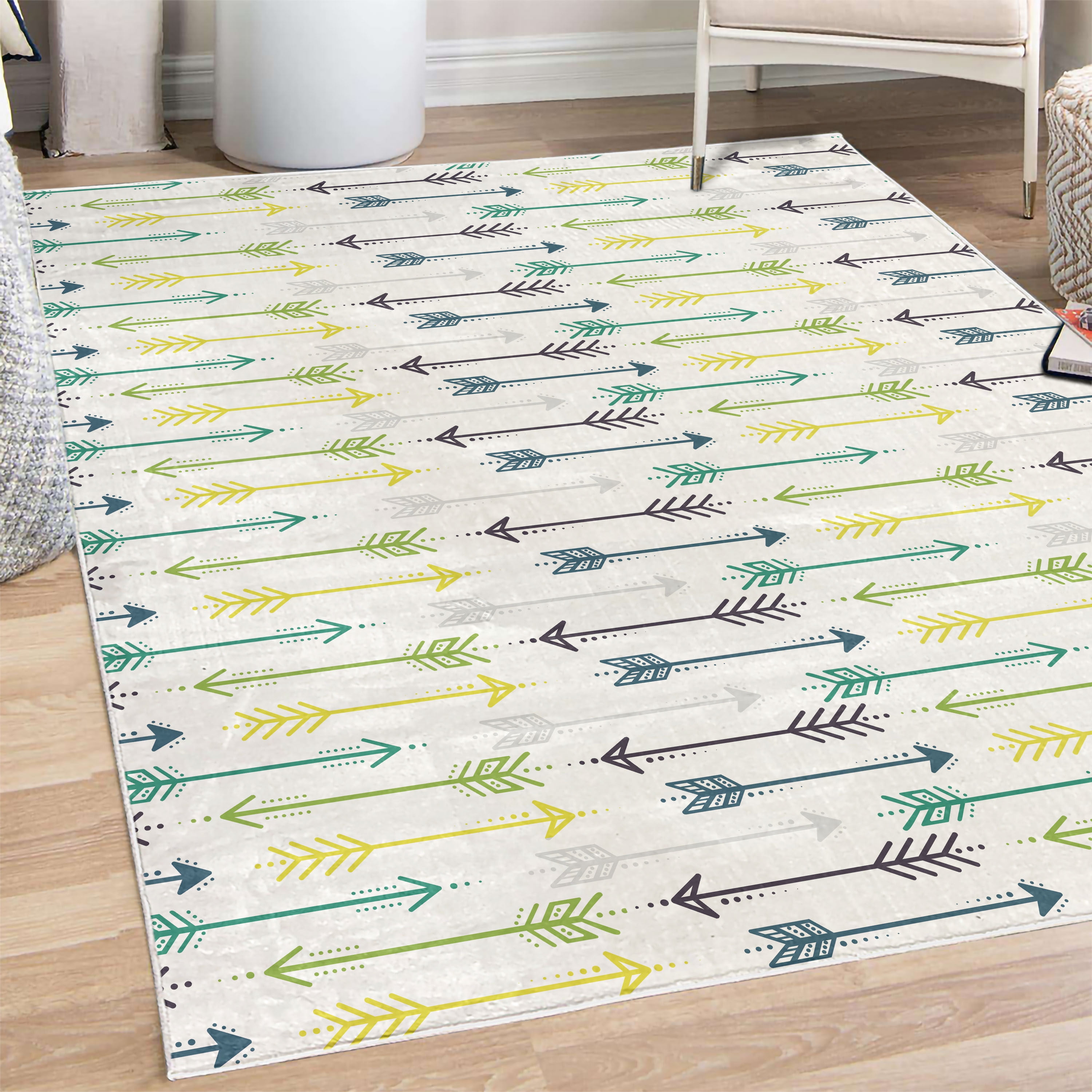 Boho Decorative Rug, Retro Arrow Pattern in Horizontal Line Heading to ...