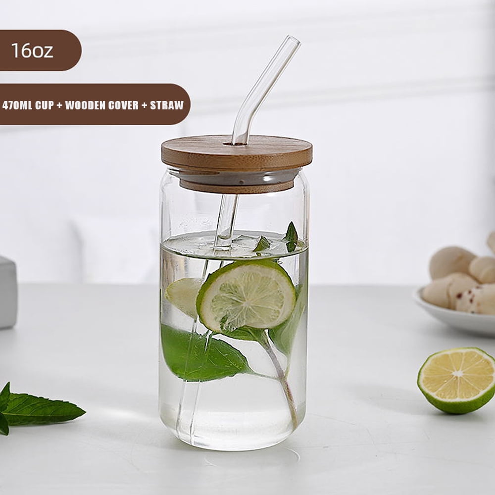550ml/470ml Glass Cup With Lid and Straw Transparent Bubble Tea Cup ...