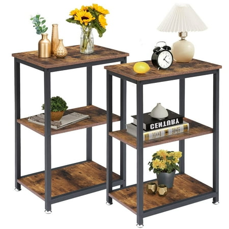 VECELO Tall End Side Table, 30" Height Nightstand with 3-Tier Storage ...