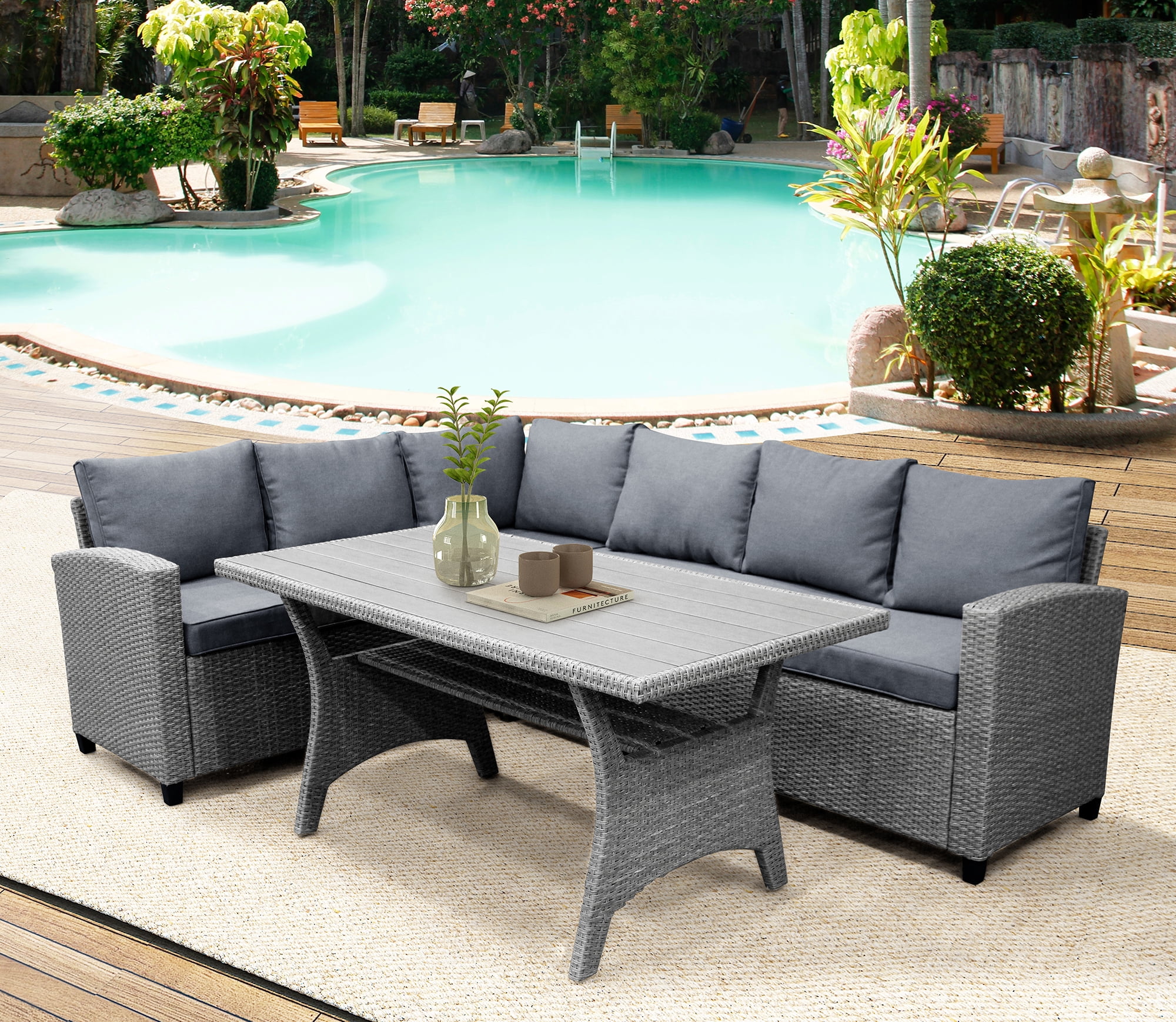 Outdoor Patio Dining Table Furniture Set of 3, PE Wicker Patio ...