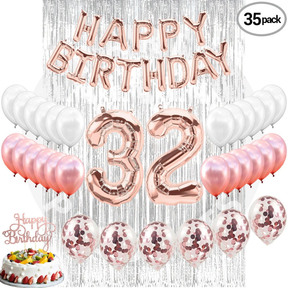 32nd Rose Gold Birthday Decorations Party Supplies, Birthday Banner ...