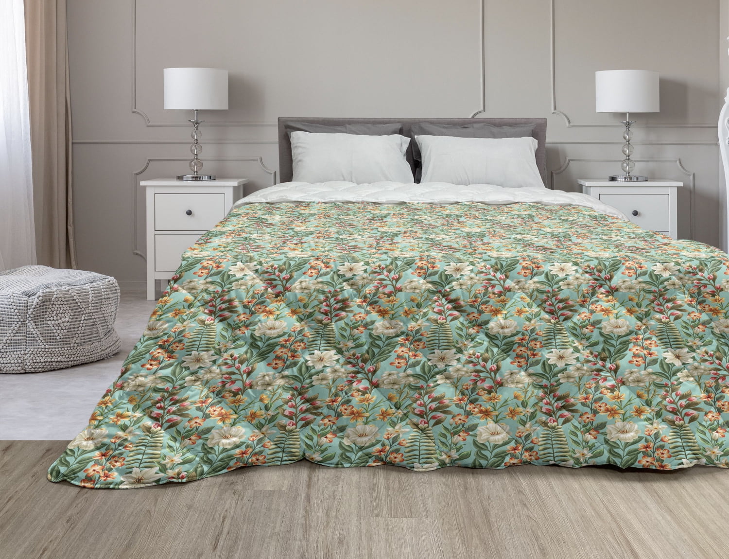 Burnt Orange Down Alternative Comforter, Woodland Themed Pattern with ...