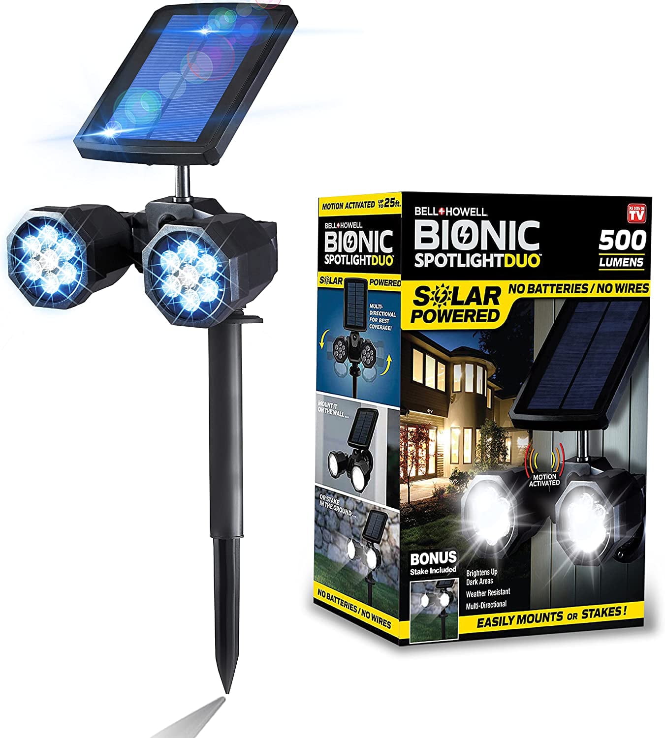 Bell + Howell Bionic Spotlight Duo Solar Spot 25 Feet Motion Sensor ...