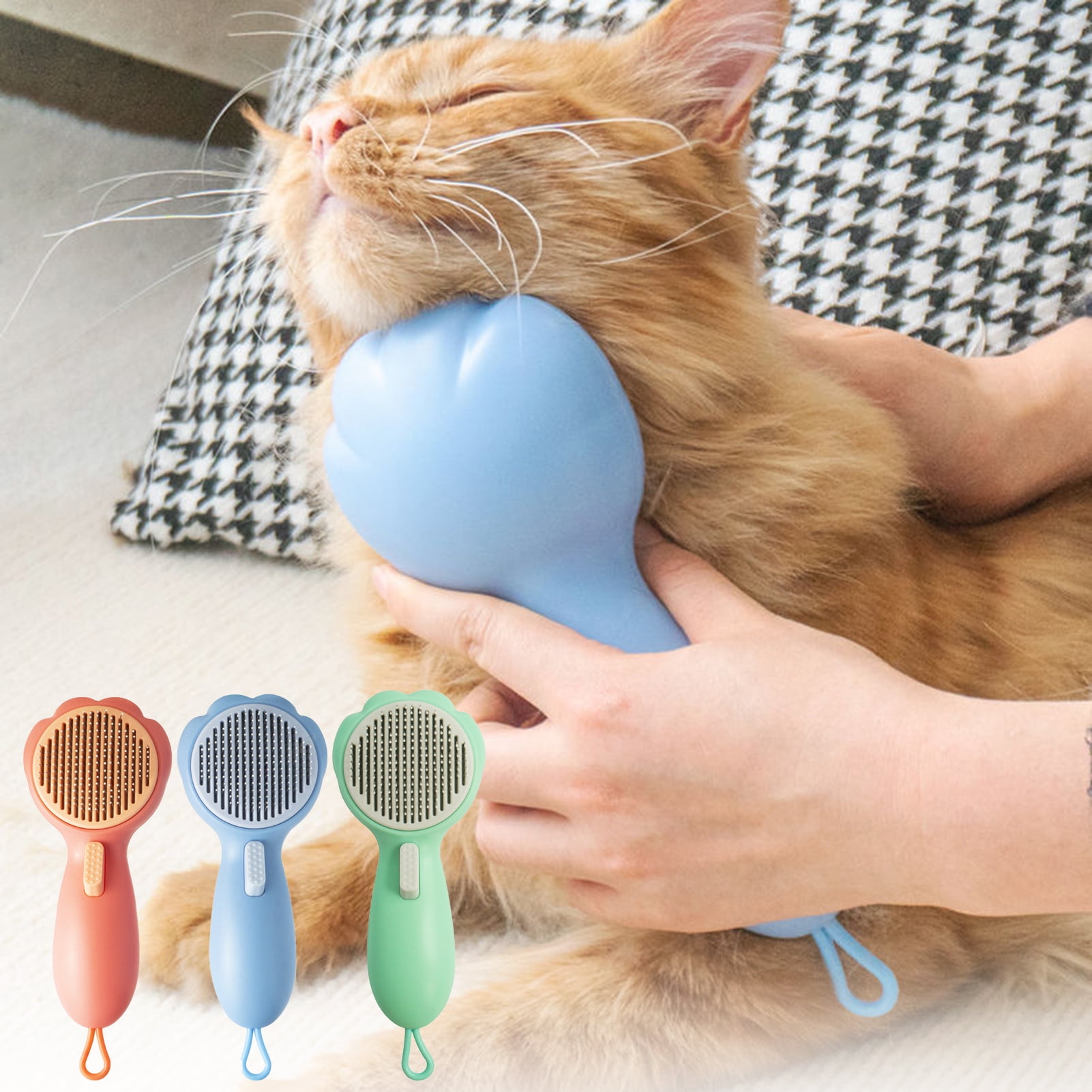 Waroomhouse Cat Grooming Brush Comfortable Grip Massage Pet Cat Dog ...