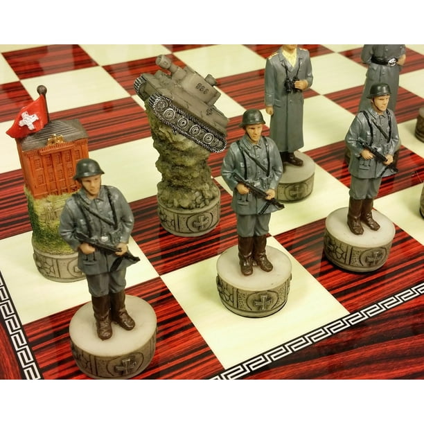 WW2 US vs GERMANY Chess Set W 17" Gloss Cherry Color Board World War 2 ...