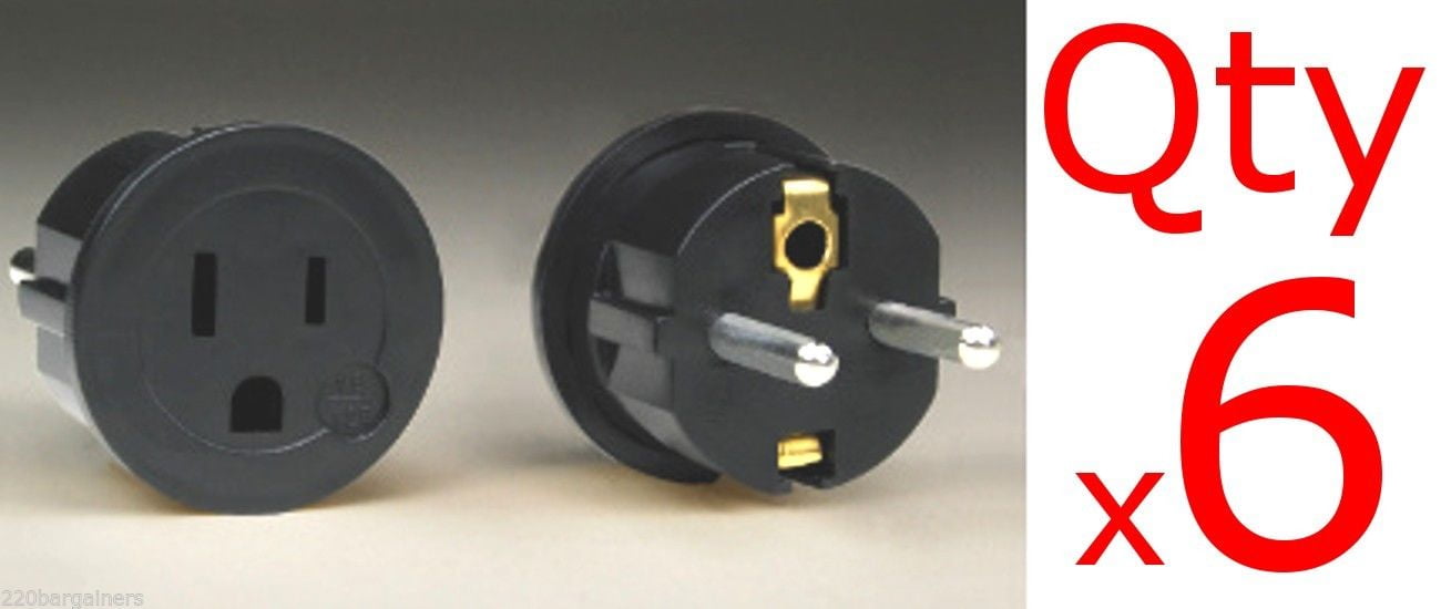 6 Pack of Plug Adapters - European / Asian Schuko Plug Adapter - USA to Europe / Asia Black ...