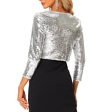 Allegra K Women's Sparkly Sequin Jacket, Party Long Sleeve Crop Bolero ...