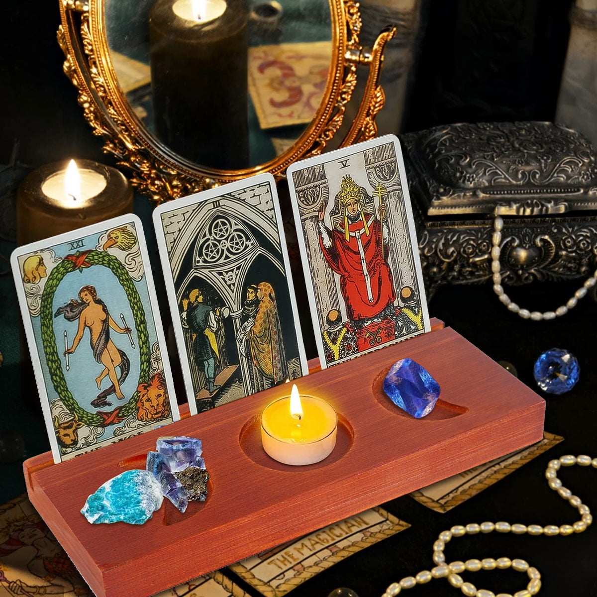Willstar Tarot Card HolderStand - Wooden Triple Moon Phases Symbol ...