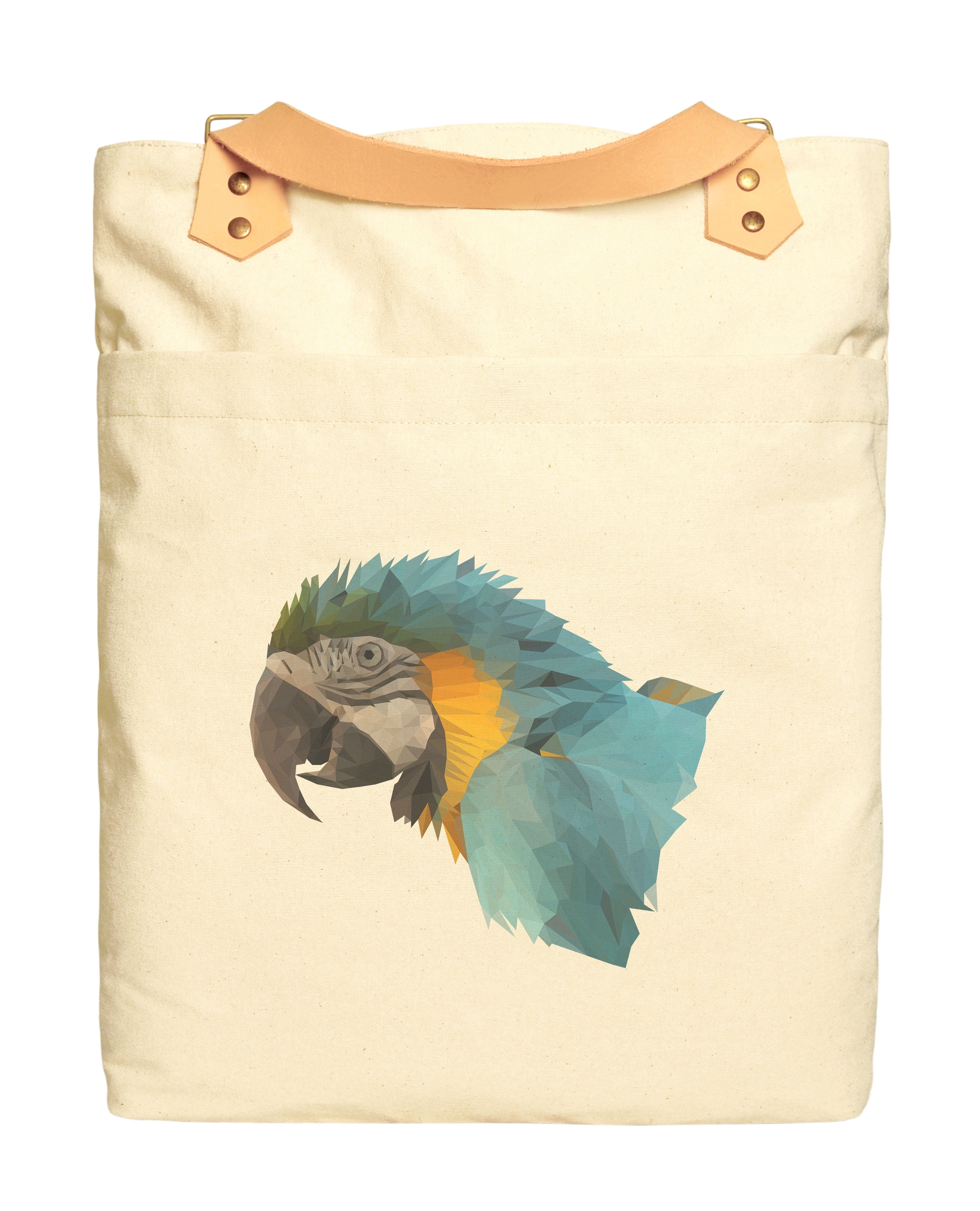 Polygon Macaw Parrot Print Cotton Canvas Leather Strap Laptop Backpack ...