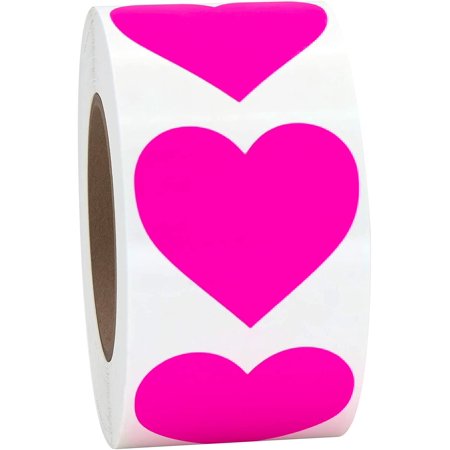 Pink Heart Shaped Sticker Labels, 1 1/2" Diameter, 500 per Roll, 1.5 ...