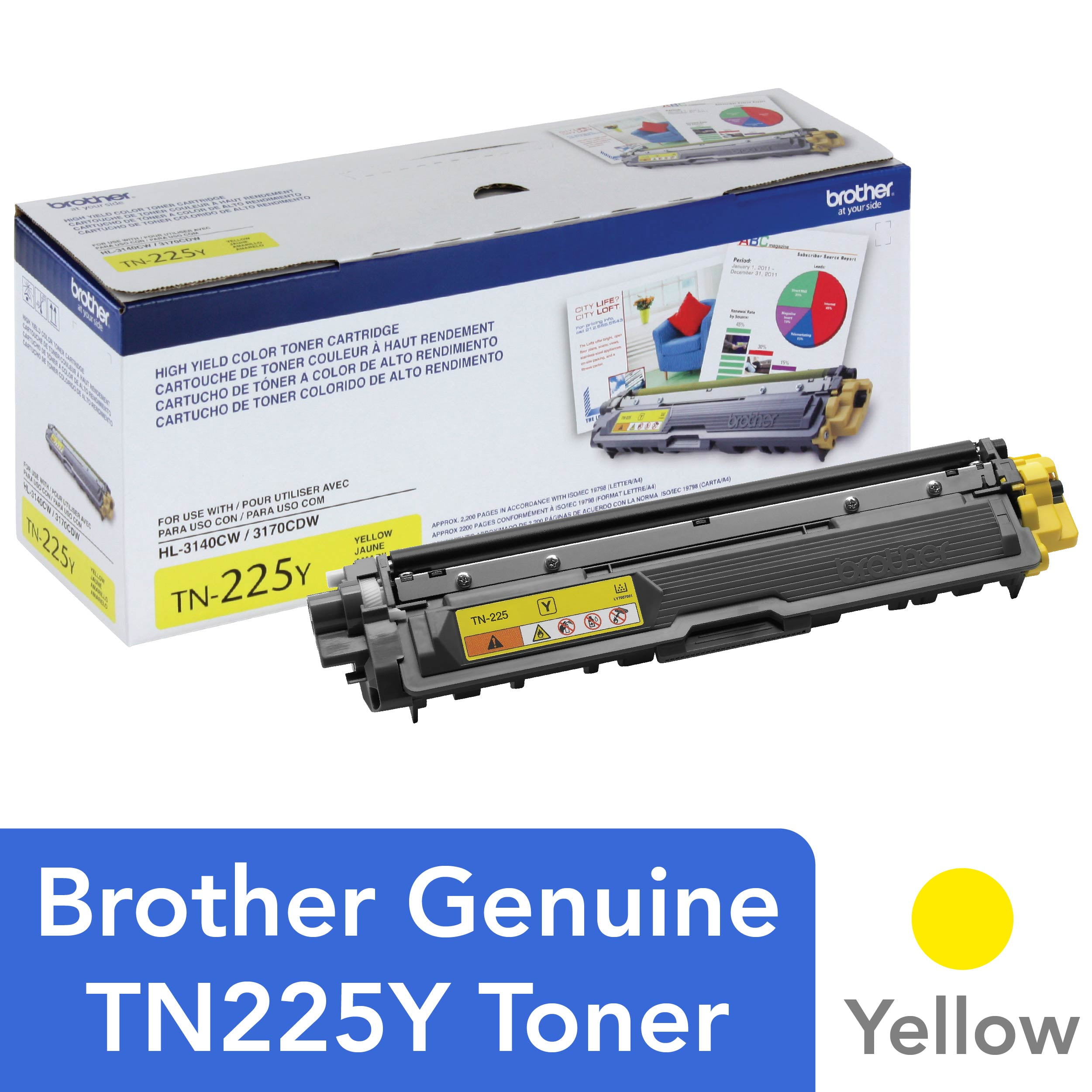 Brother Genuine High Yield Toner Cartridge, TN225Y, Page Yield Up To ...