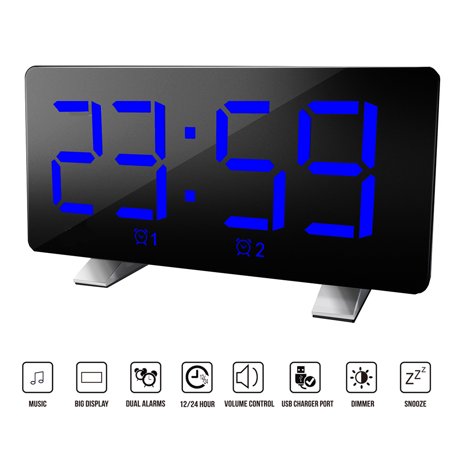 Houkiper Digital Alarm Clock Curved Dimmable LED Screen Digital clock ...