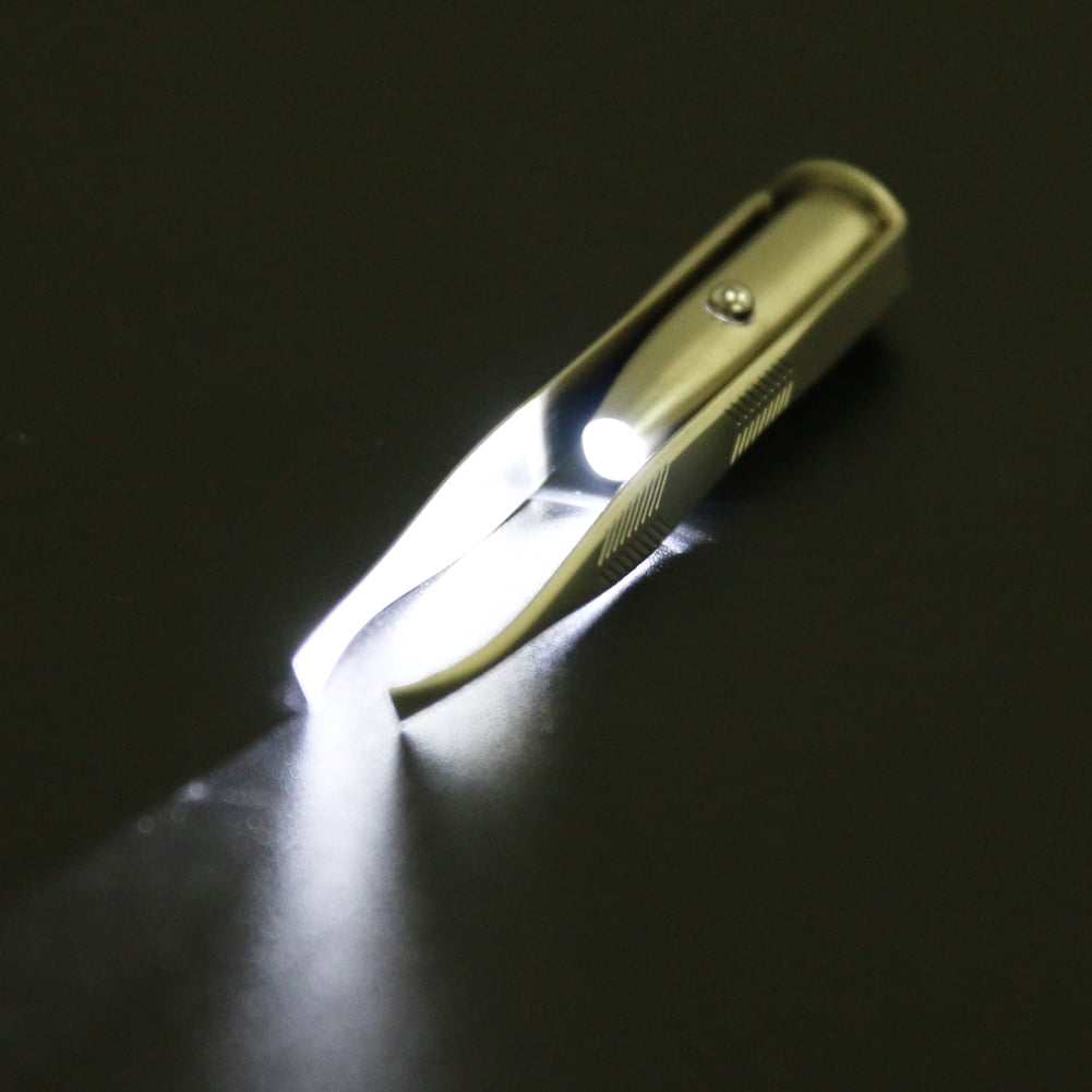 LED Light Stainless Steel Eyebrow Clamps Tweezers Hair Removal Make-up Tool