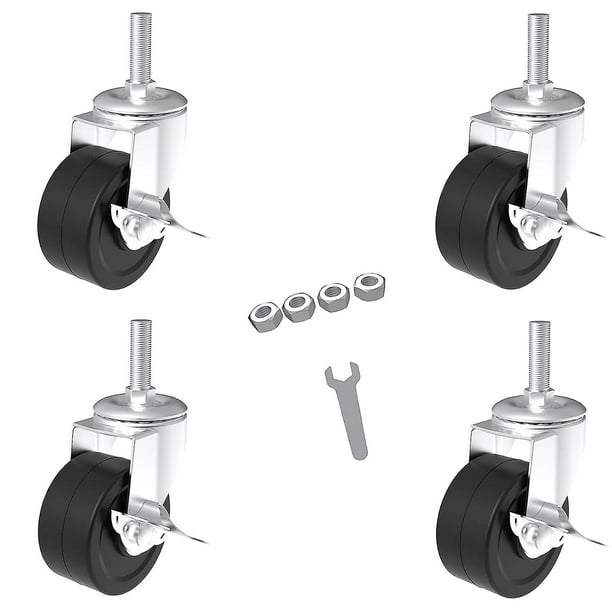 2-inch Casters, Caster Wheels Set Of 4, Threaded Stem Rubber Casters ...
