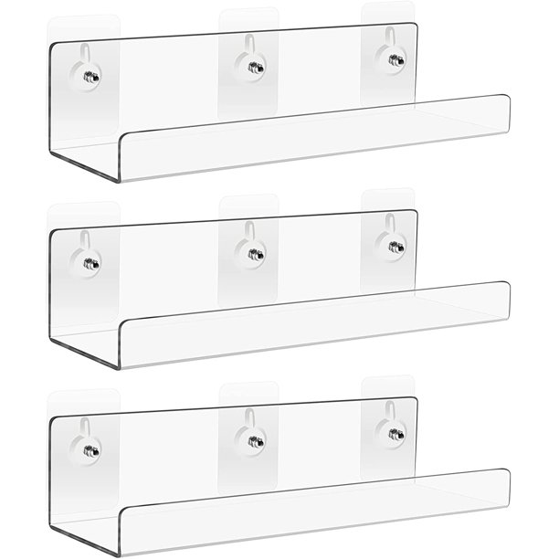 3 Pieces Acrylic Ledge Suction Cup Shelf Acrylic Floating Shelves with ...
