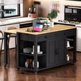 47 inch Kitchen Island with Extendable Dining Table, Rubber Wood Veneer ...