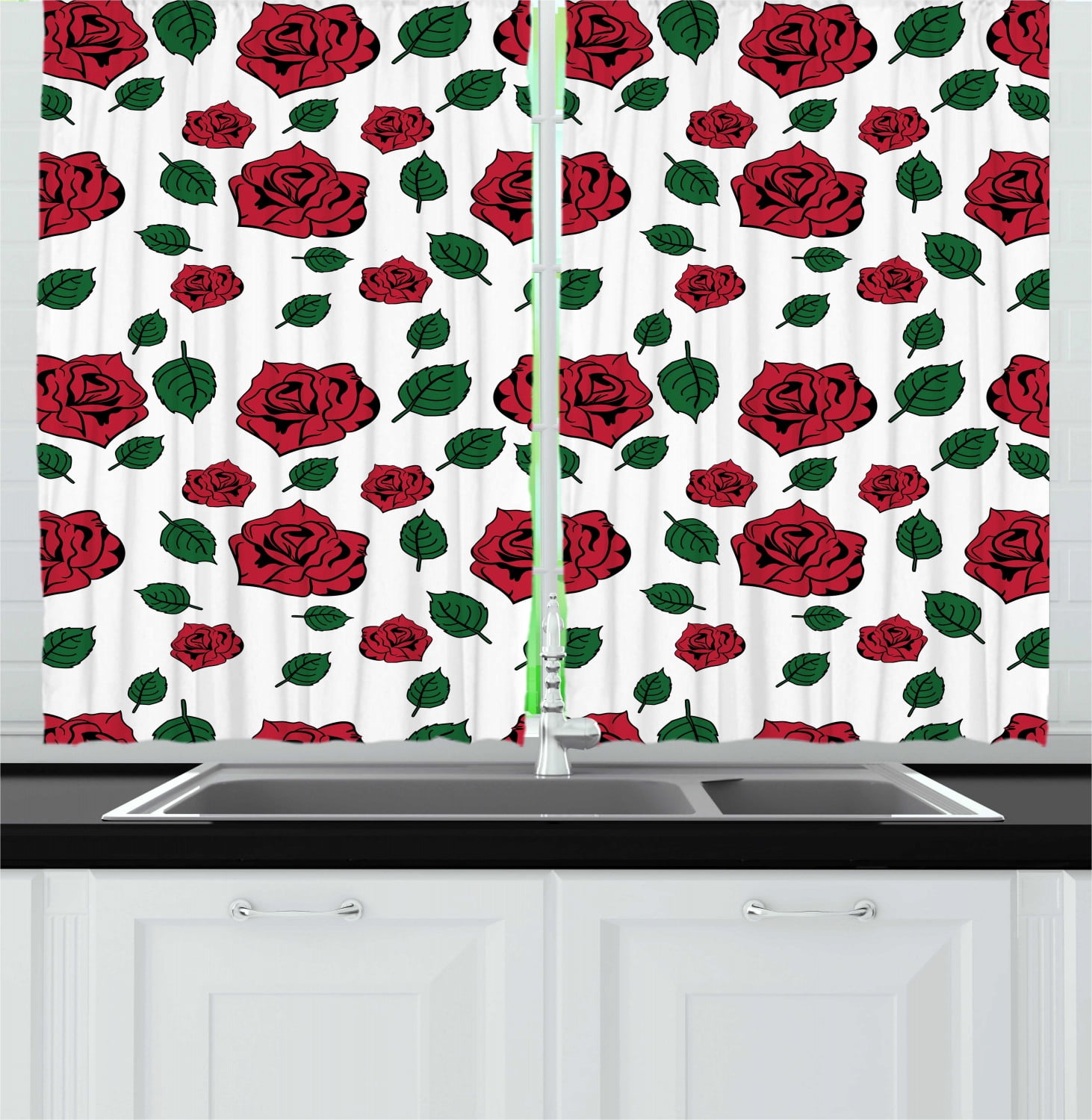 Roses Curtains 2 Panels Set, Sweet Romance Pattern with Big Little ...