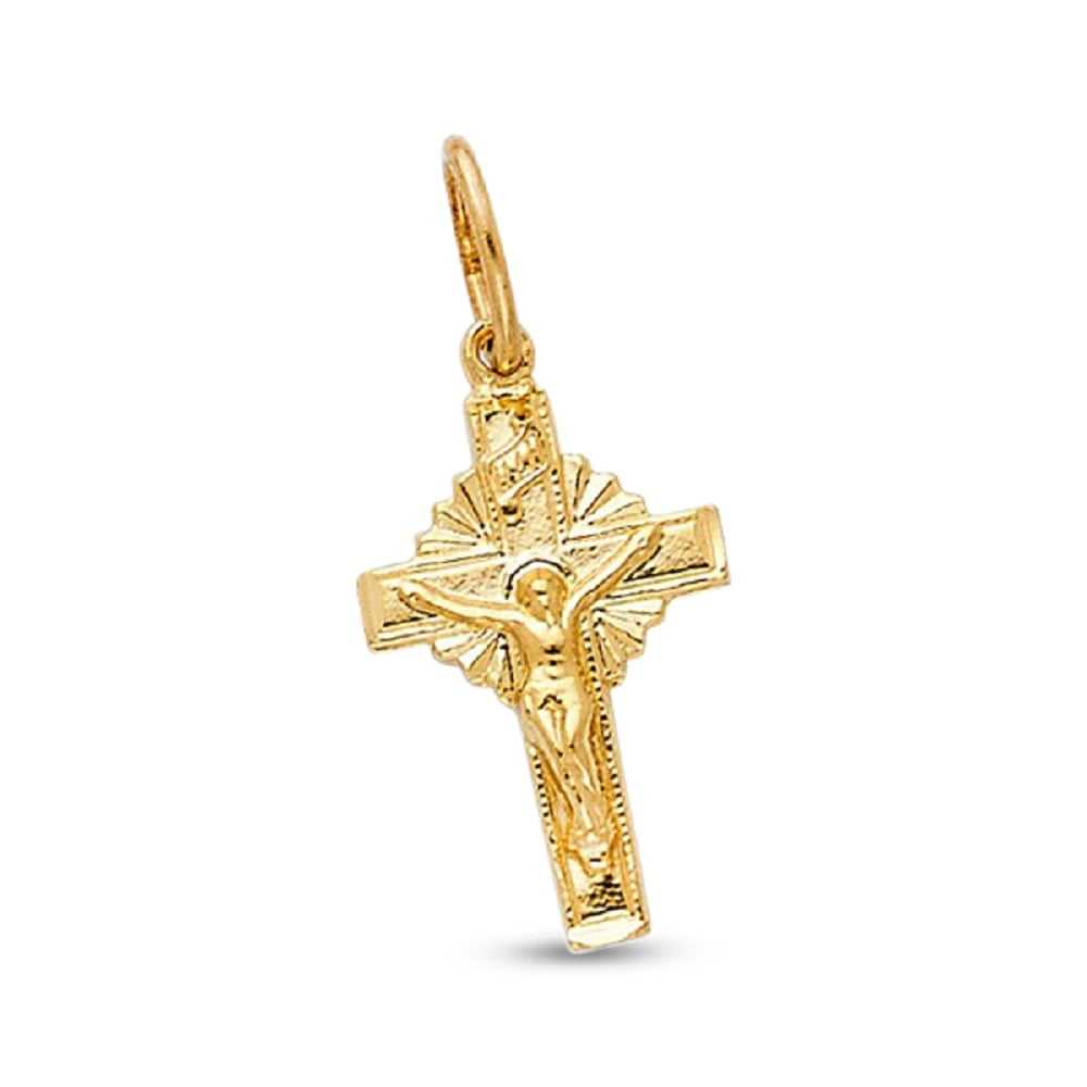 14 Yellow Gold Jesus Christ Crucifix Small Fancy Pendant Solid Cross ...