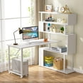 Tribesigns Rotating Computer Desk with 5 Shelves Bookshelf, Modern L ...
