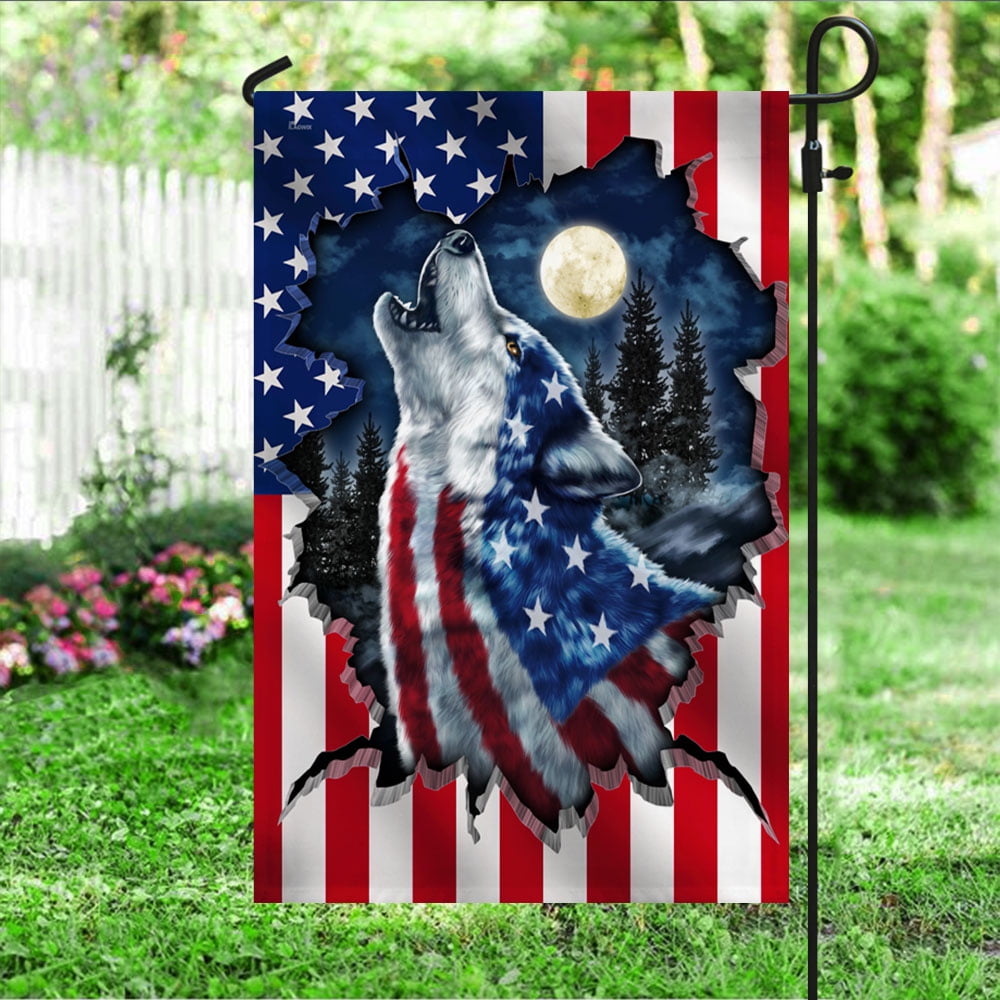 FLAGWIX Wolf Howling American Flag DDH3142F - Garden Flag (11.5" x 17.5 ...