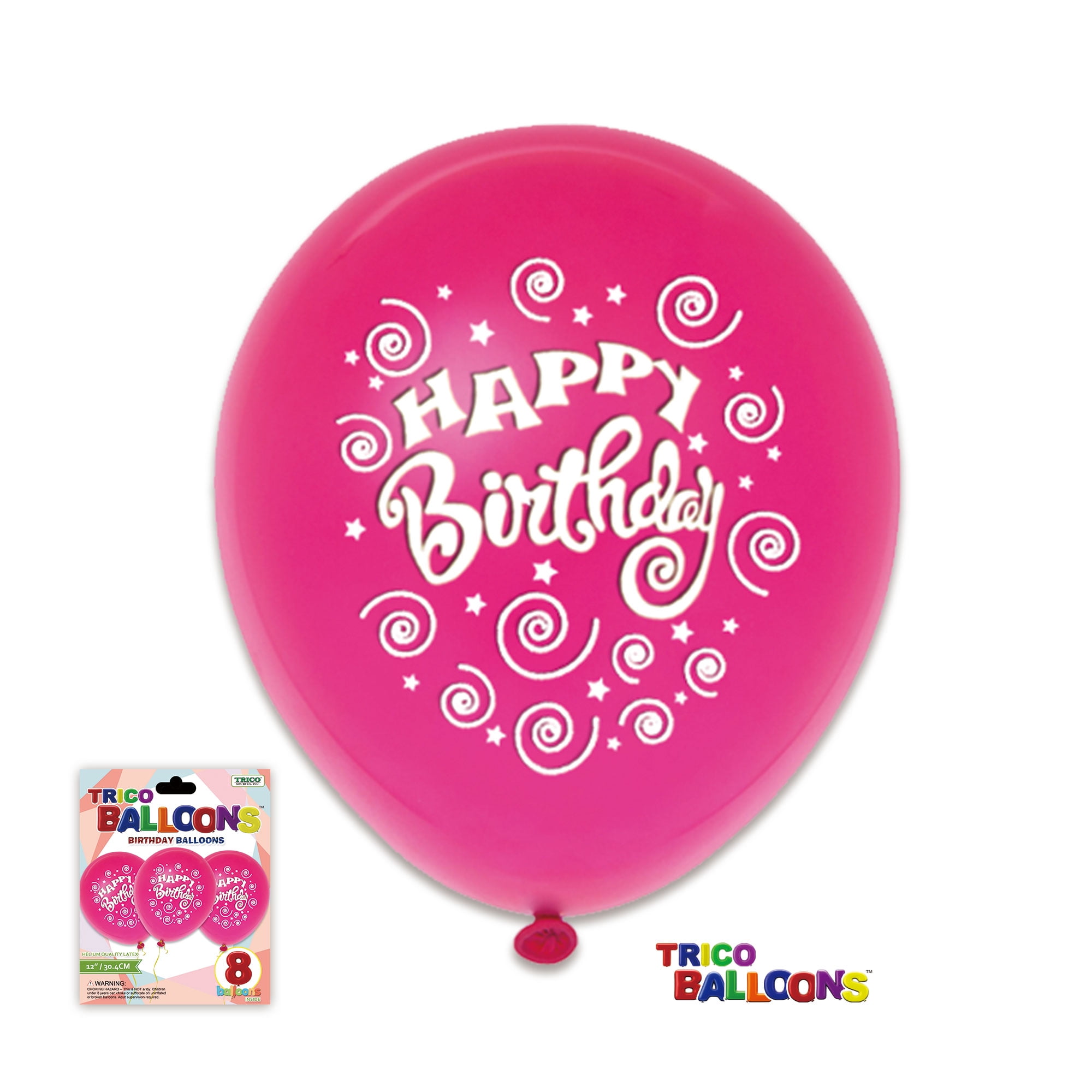 12 Happy Birthday Latex Helium Balloons 8 Count Package Fuchsia