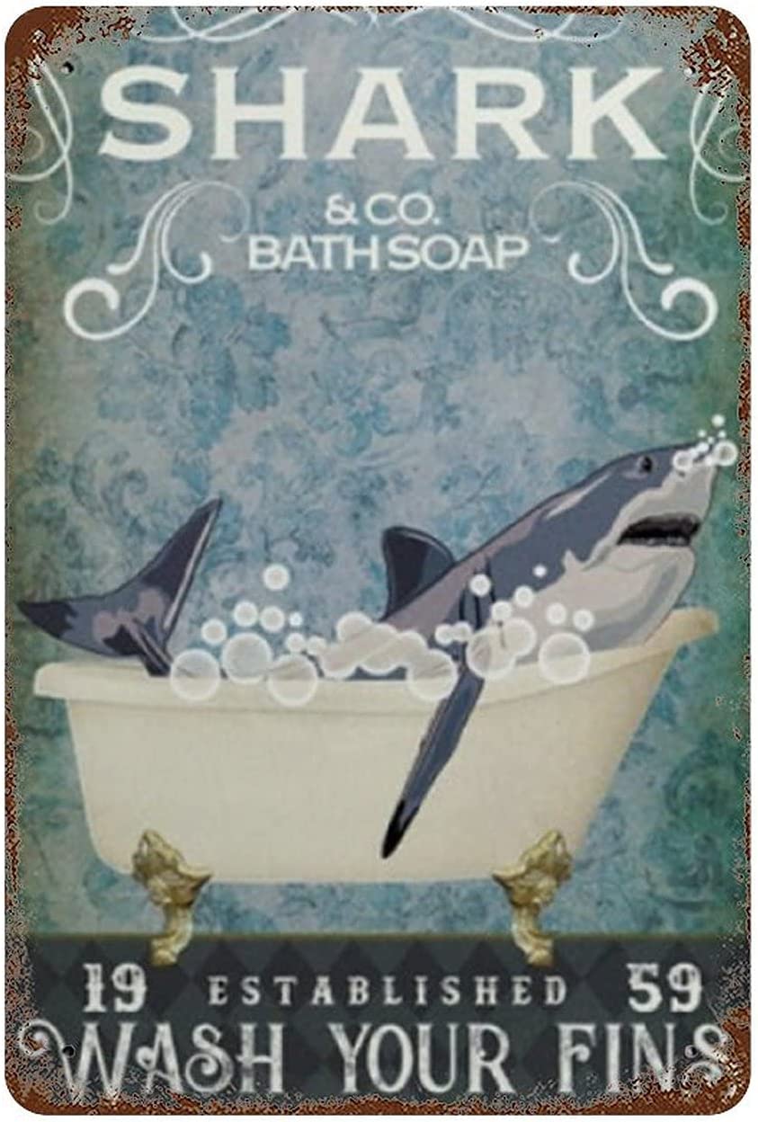 Vintage Tin Sign Shark & Co Bath Soap Wash Your Fins Shark Metal Tin ...