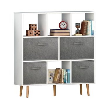 Costway Sturdy 4-Tier Bookshelf with Shelves & Drawer, 48'' White ...
