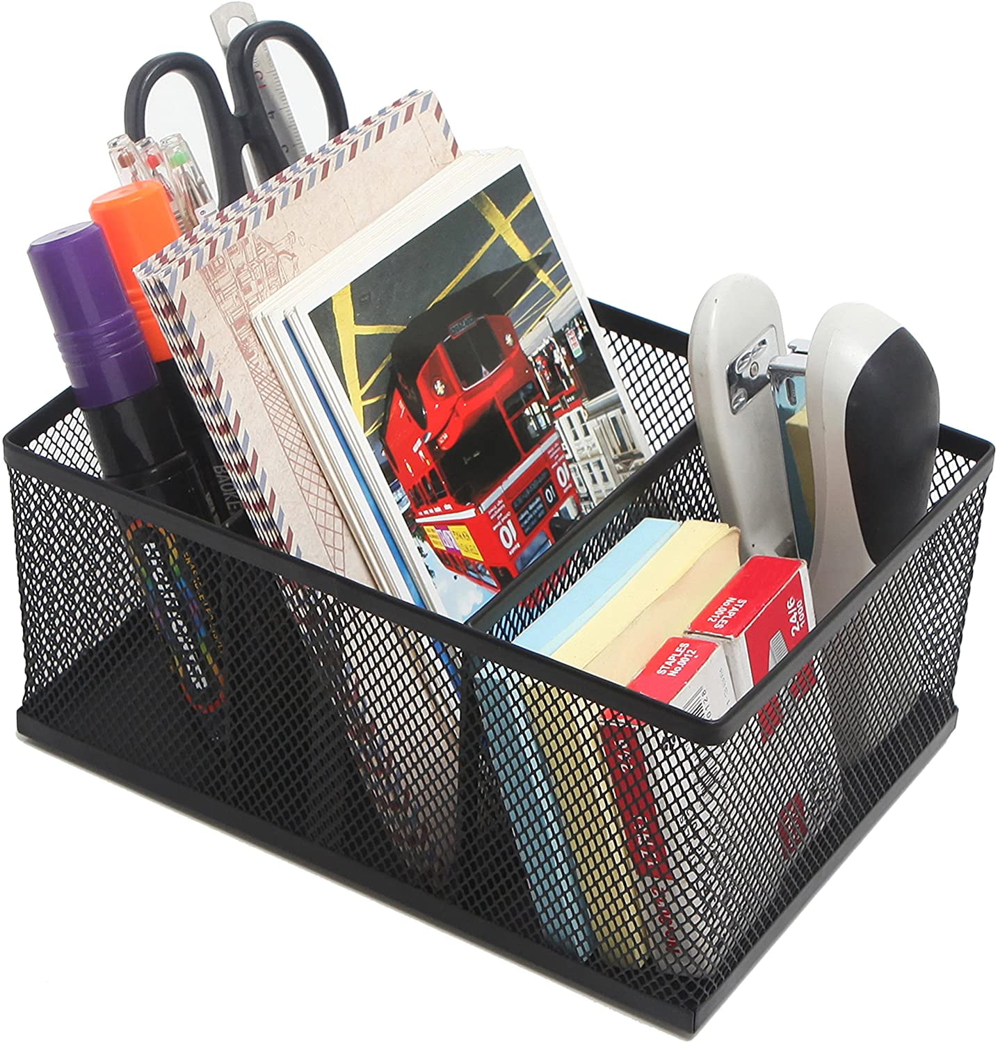 MyGift Rectangular Metal Mesh Office Supplies Storage Organizer, Black ...