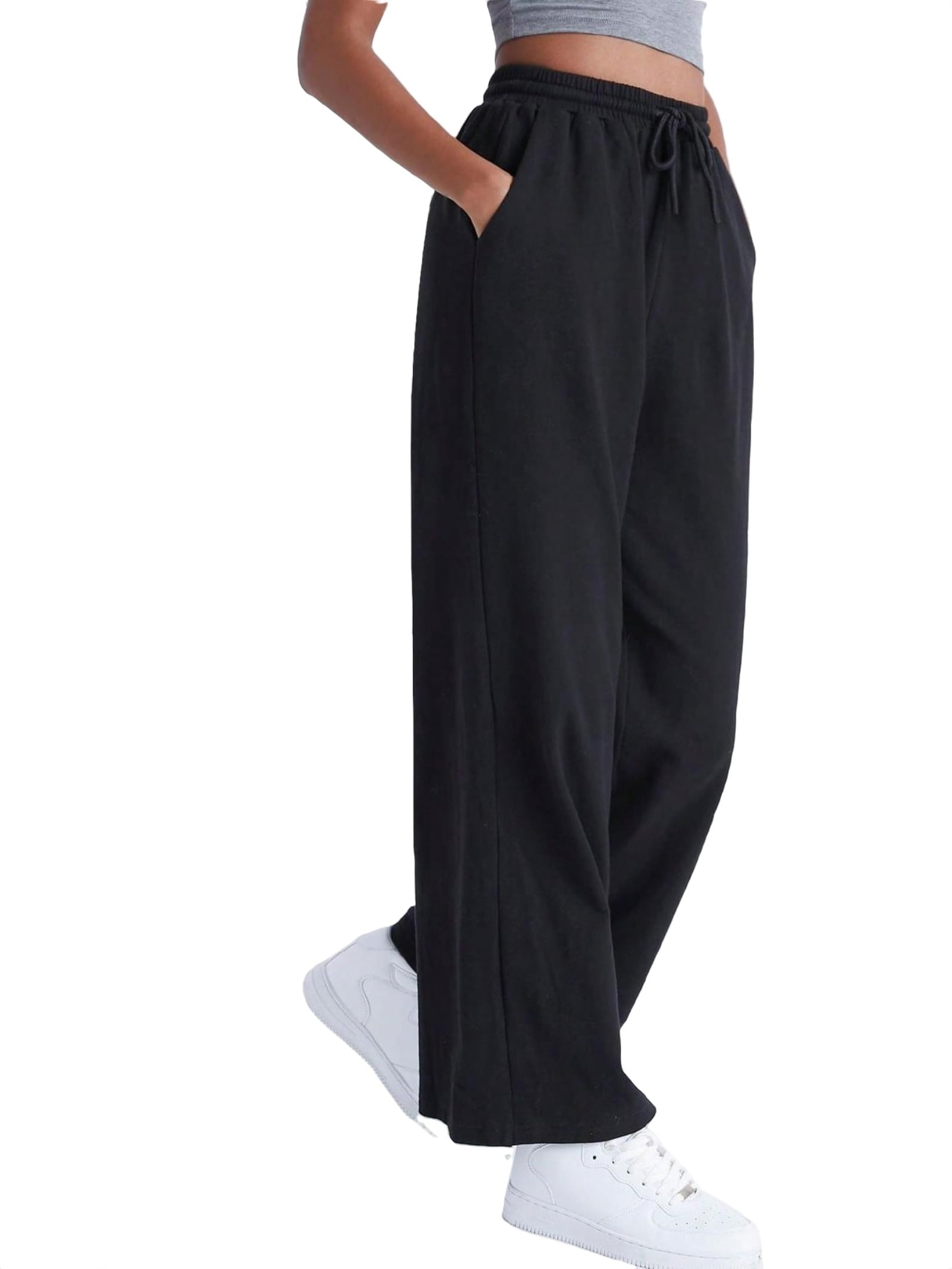 Plain Wide Leg Black Colour Womens Sweatpants Womens